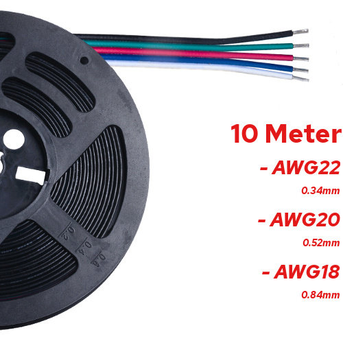 10 Meter Stroomdraad 5 Aderig RGBW - LEDStripXL