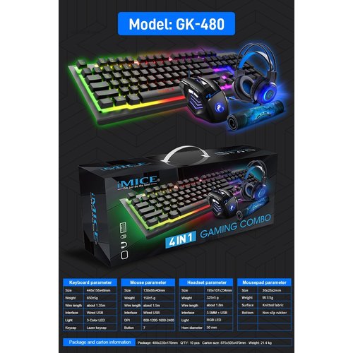 4-in-1 Gaming set met muis, toetsenbord, koptelefoon en muismat - RGB ...