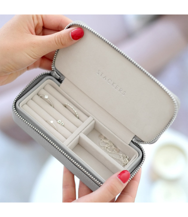 Medium Travel Box Pebble Grey & Grey Velvet - STACKERS BOX