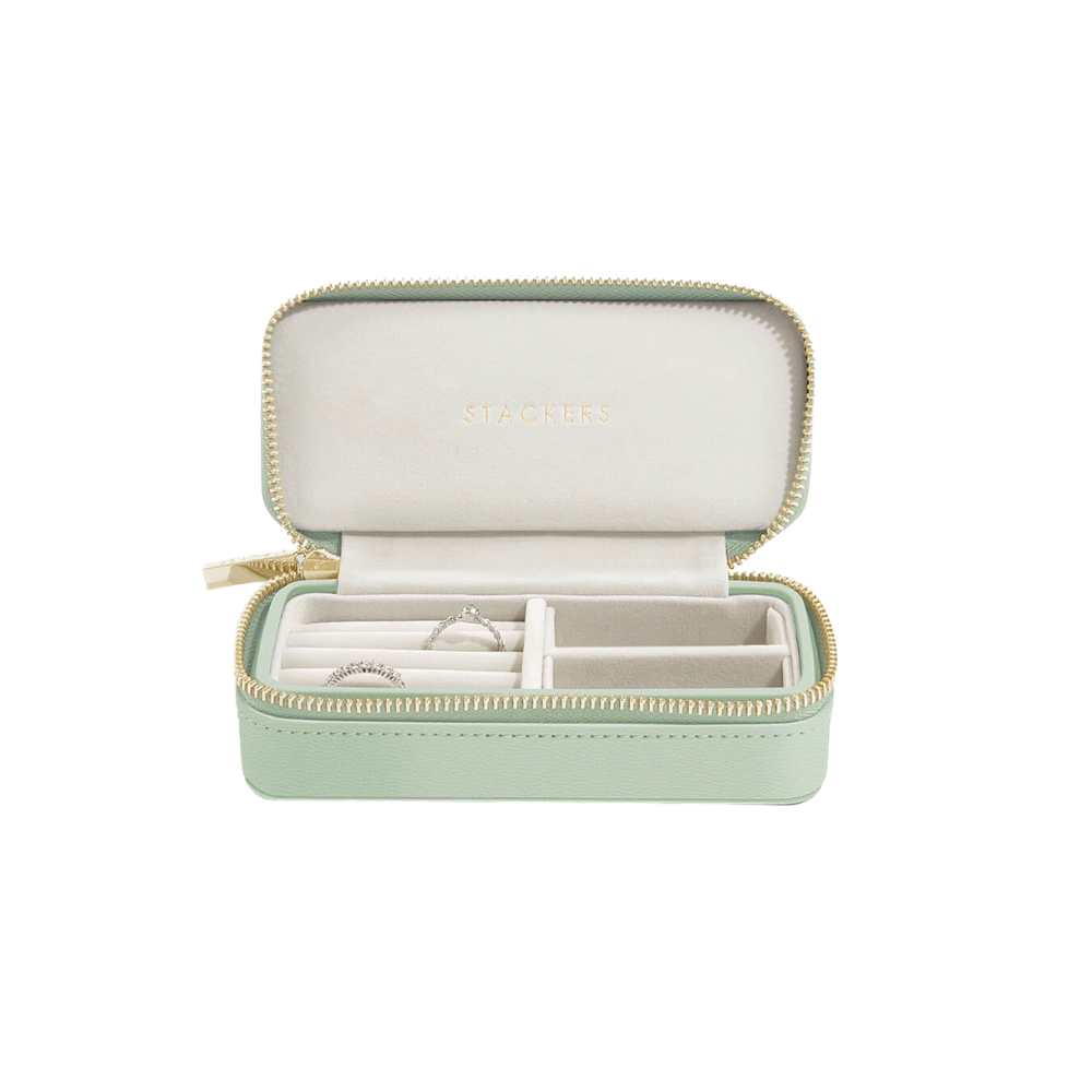 Medium Travel Box Sage Green & Grey Velvet - STACKERS & Co
