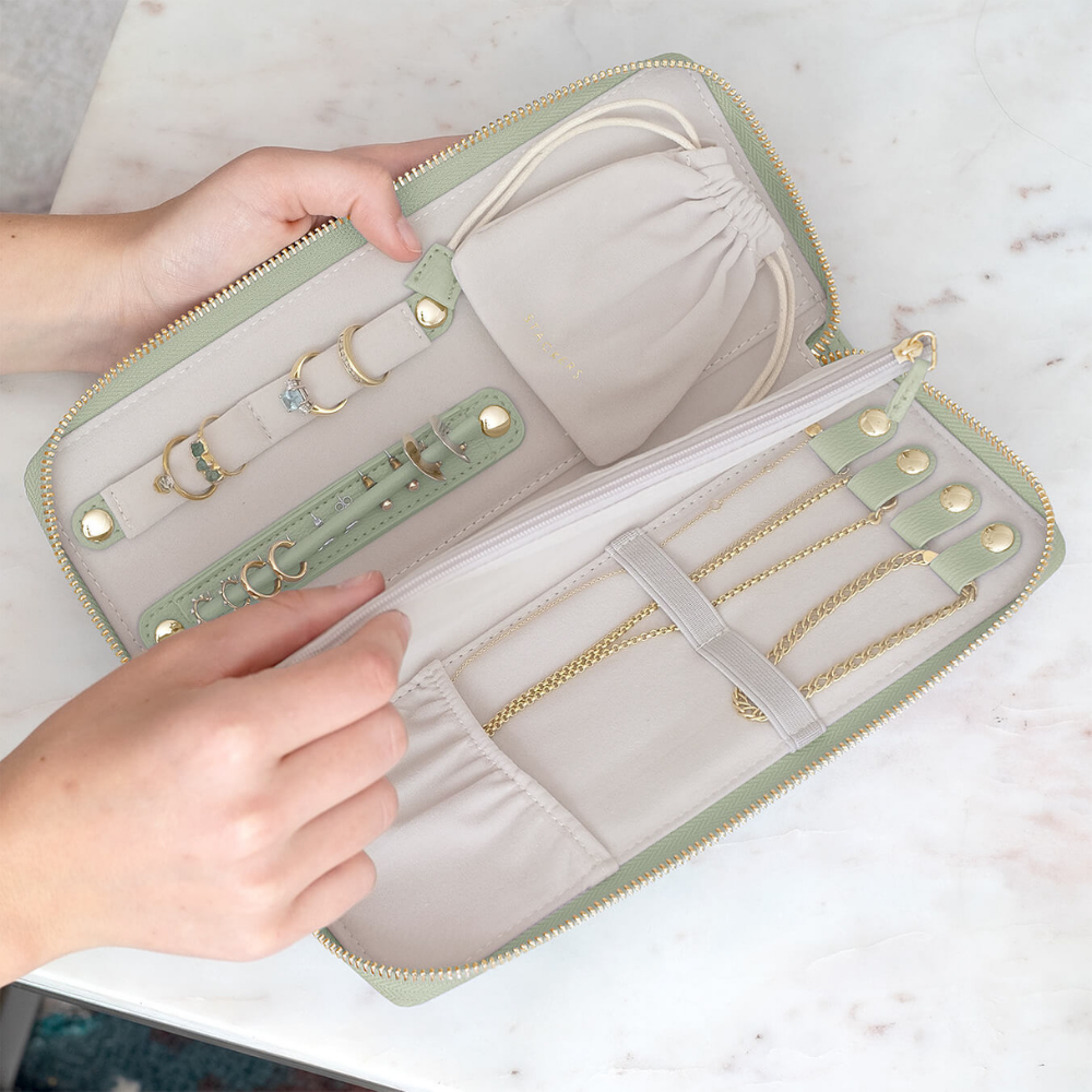 Flip Travel Etui Sage Green & Grey Velvet - STACKERS & Co