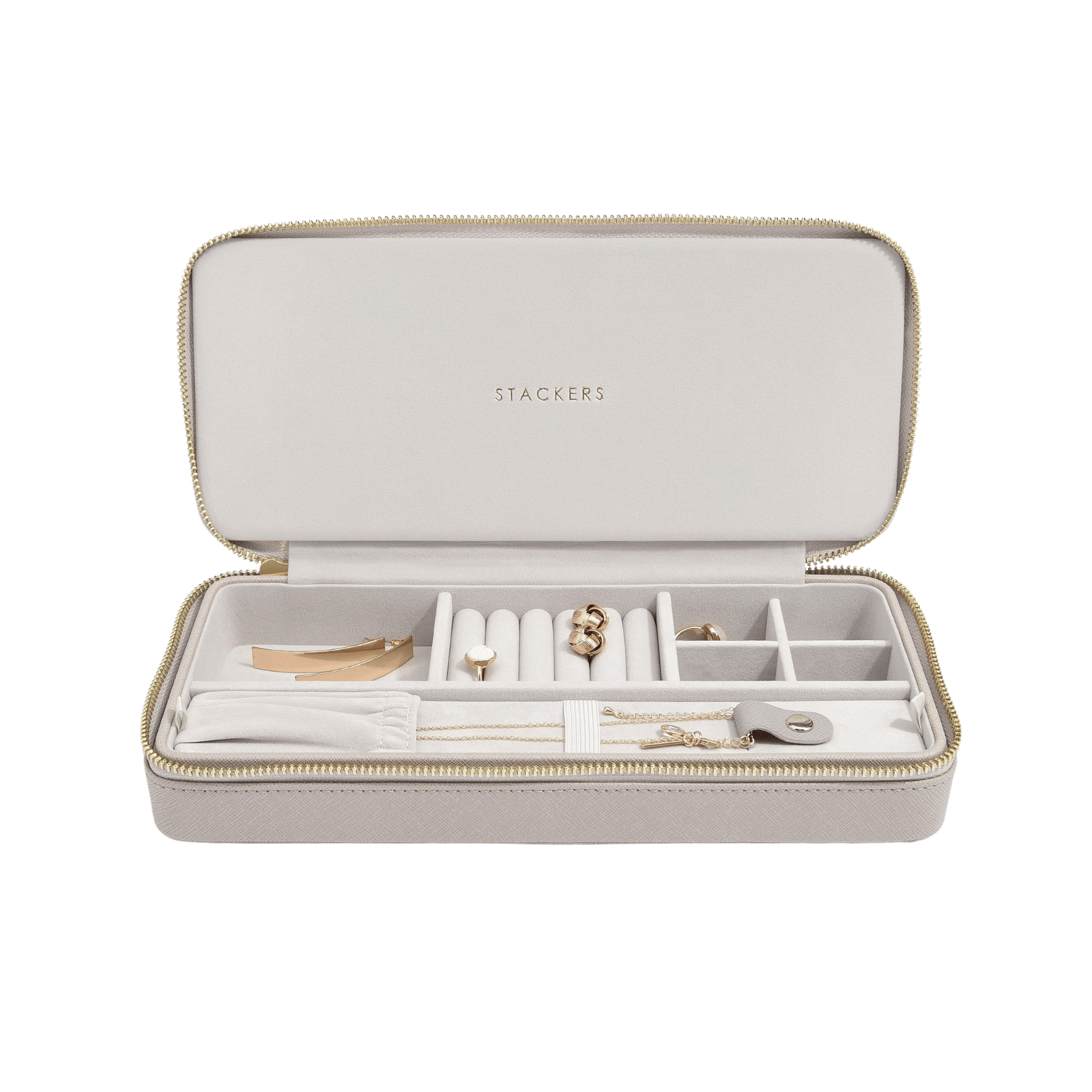 STACKERS "Sleek" Travel Box in Taupe & Grey Velvet - STACKERS BOX