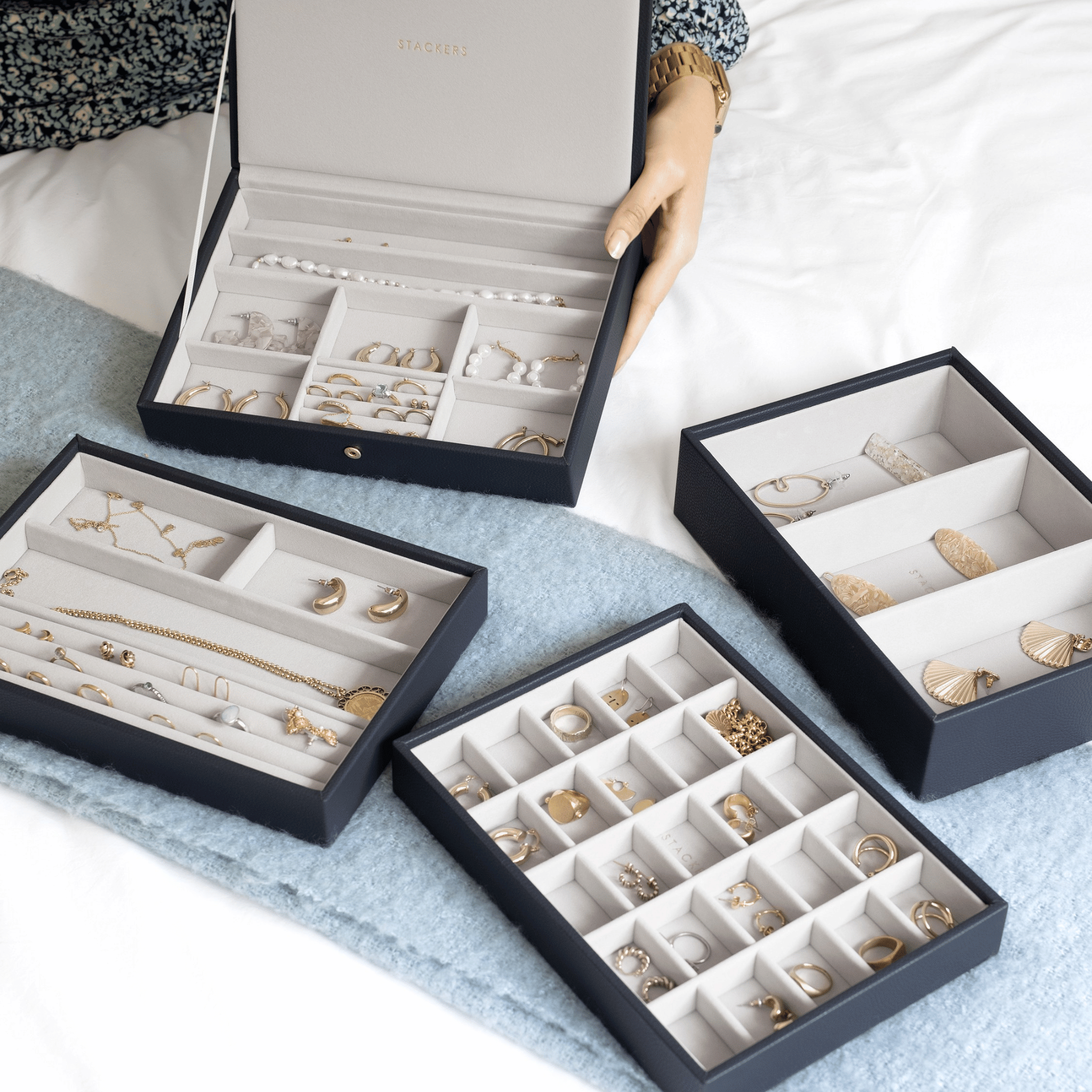 STACKERS "Classic " 4-Set Sieradendoos in Navy Blue - STACKERS BOX