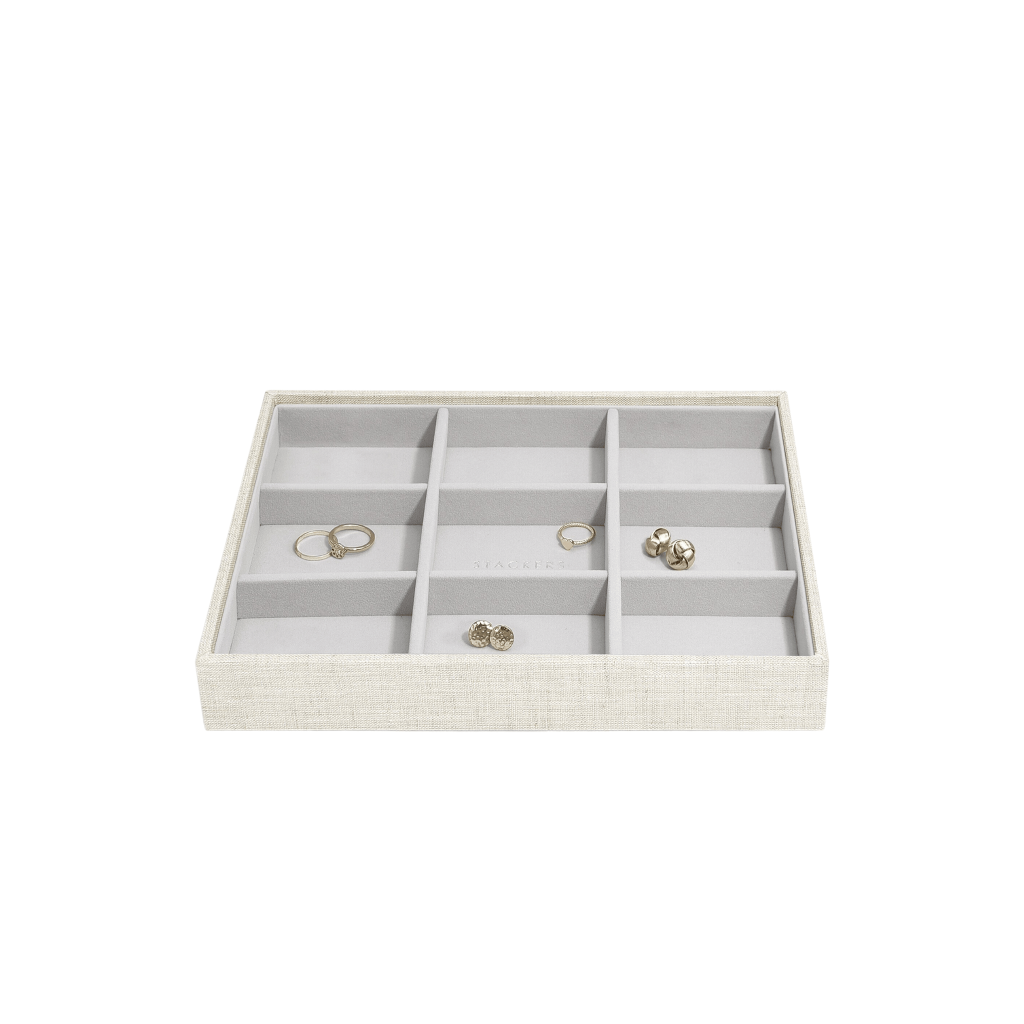 Classic 9-Section Box / Oatmeal & Grey Velvet - STACKERS & Co
