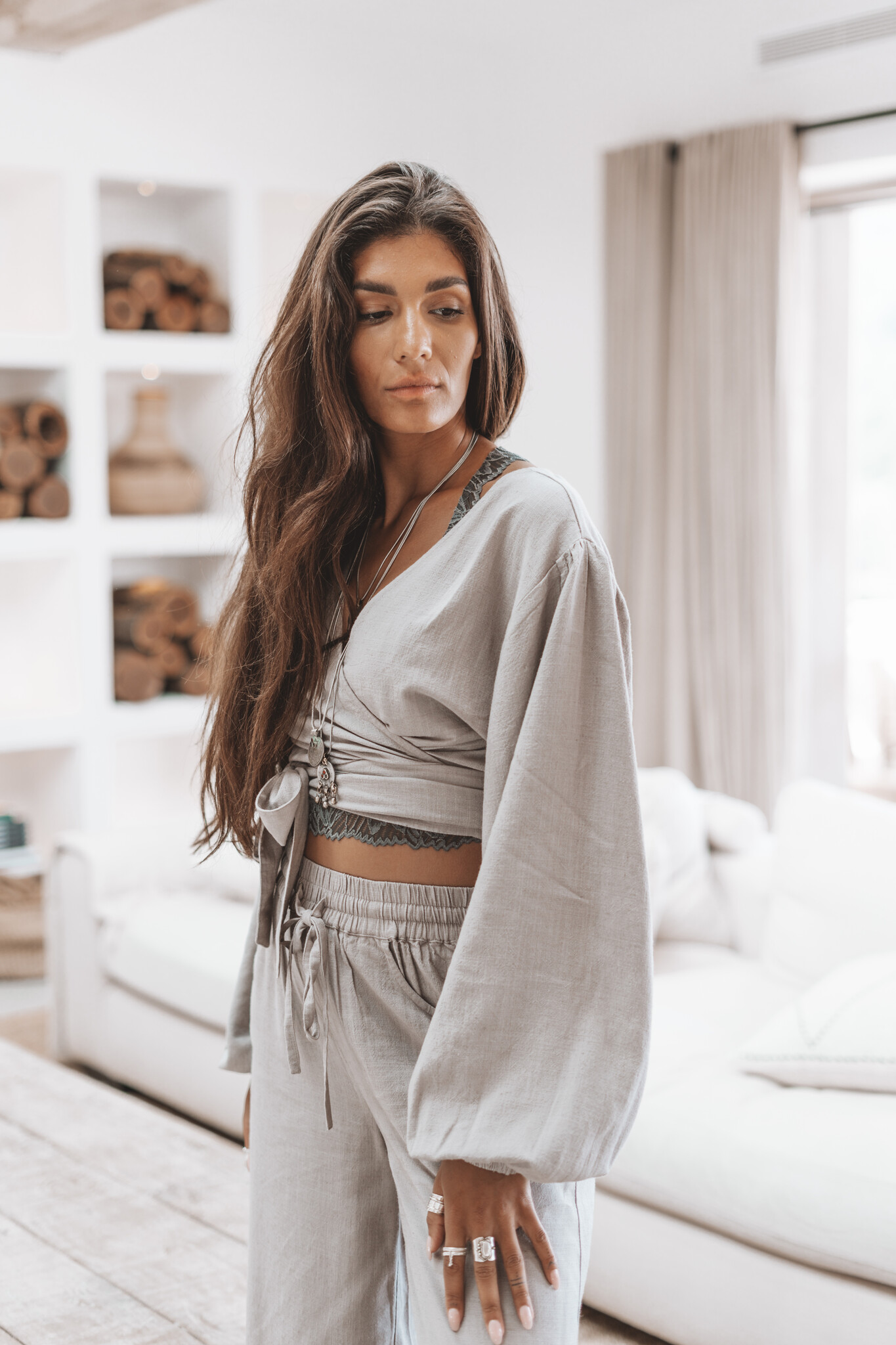 Moost Wanted Helena Linen Top Light Grey