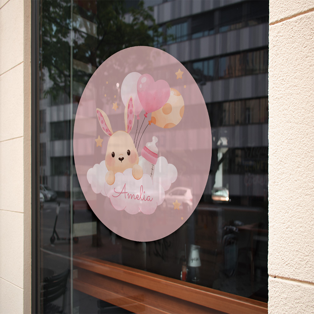 Geboorte sticker Konijn met fles en naam - Muursticker4sale