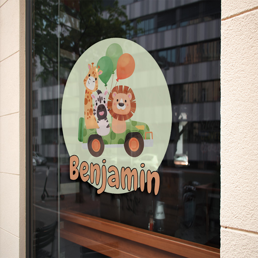 Geboorte sticker Dieren in de auto met naam - Muursticker4sale