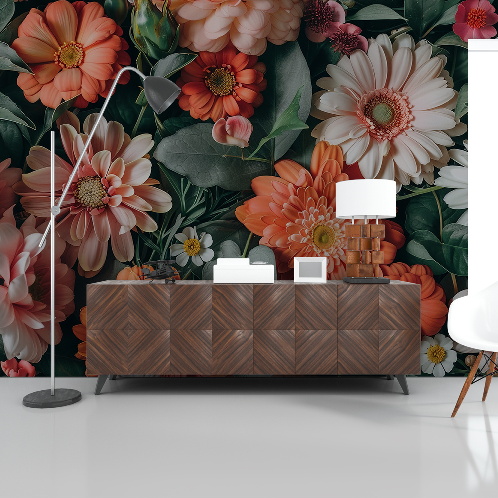 Behang Bloemen muur - Muursticker4sale