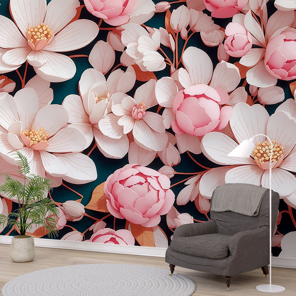 Behang Licht roze bloemen - Muursticker4sale