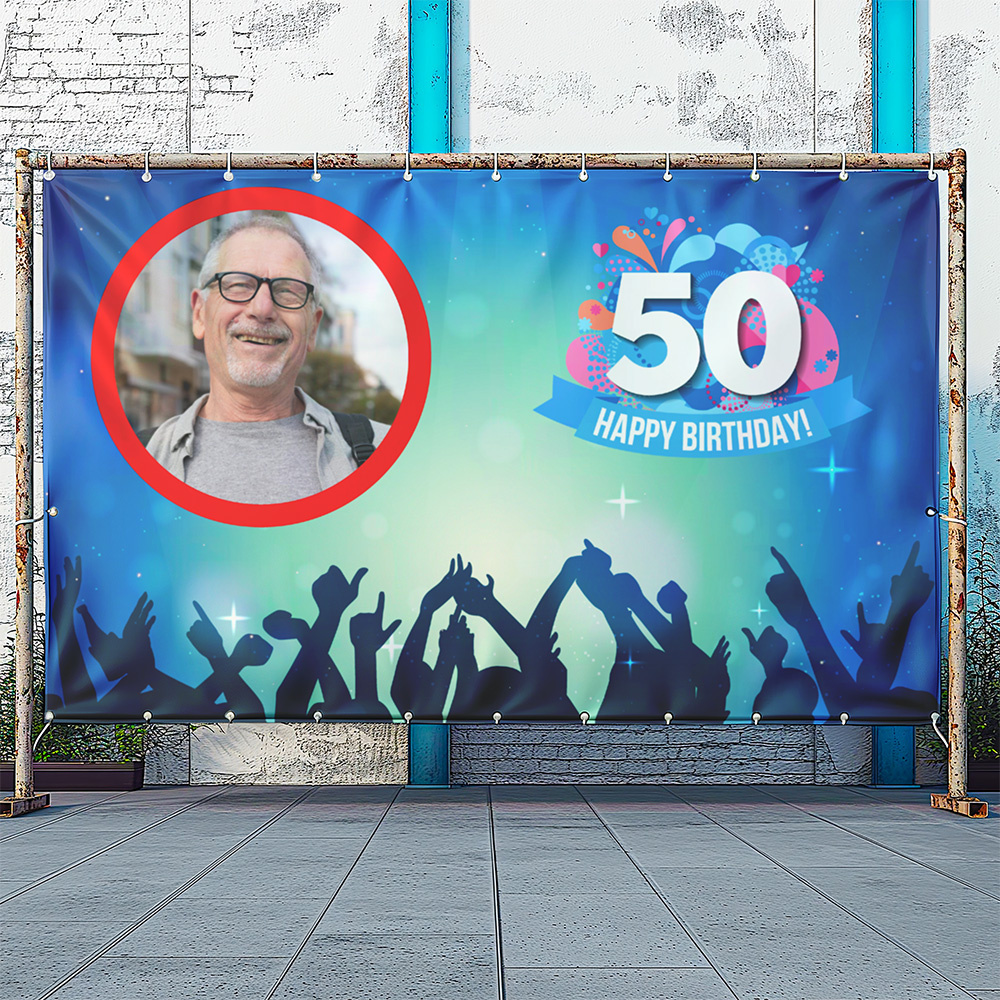 Spandoek 50 jaar met foto - Muursticker4sale
