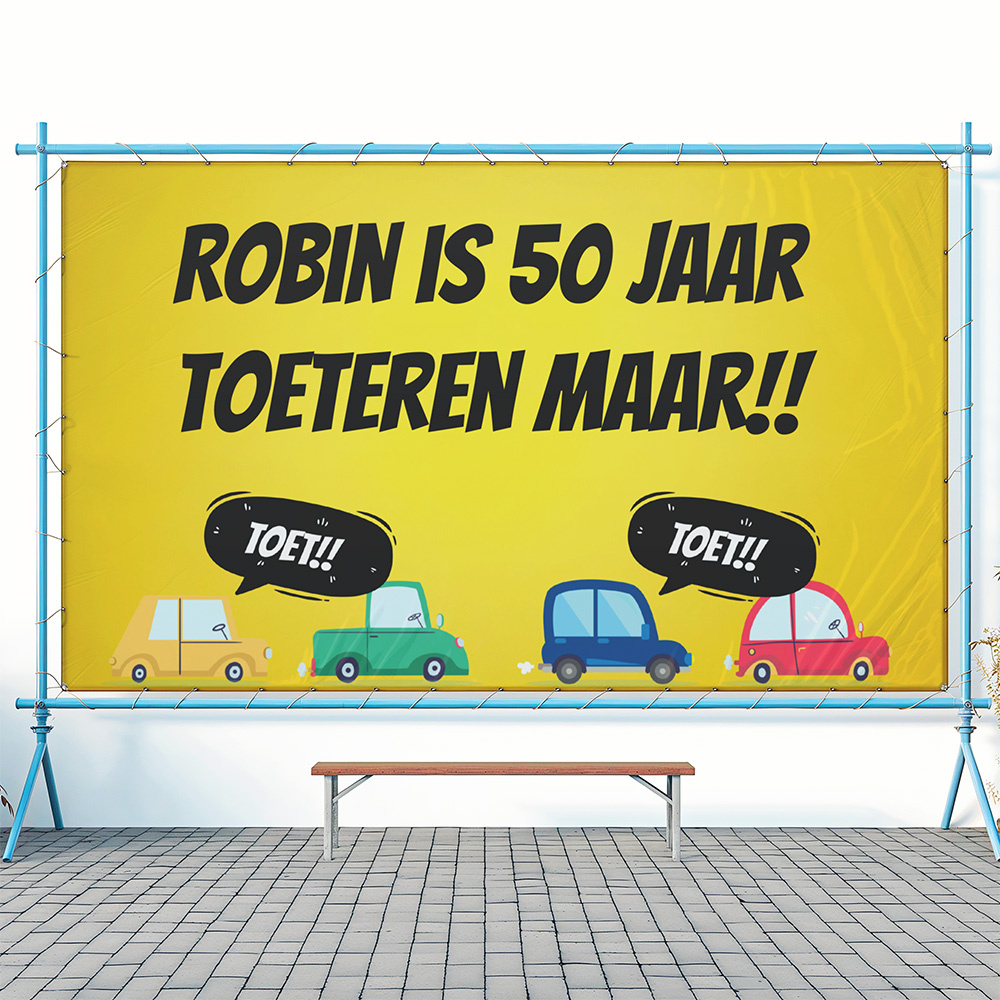 Spandoek Is 50 jaar toeteren maar - Muursticker4sale