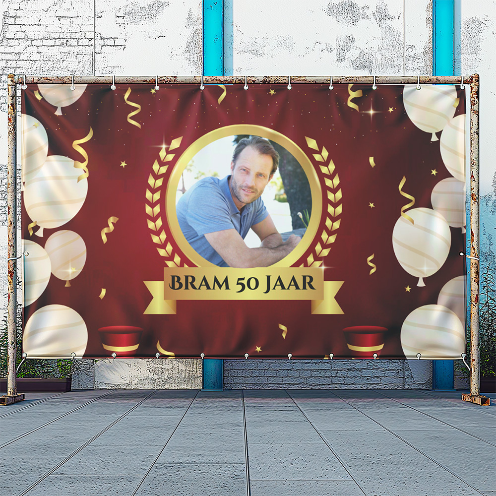 Spandoek 50 jaar met foto - Muursticker4sale
