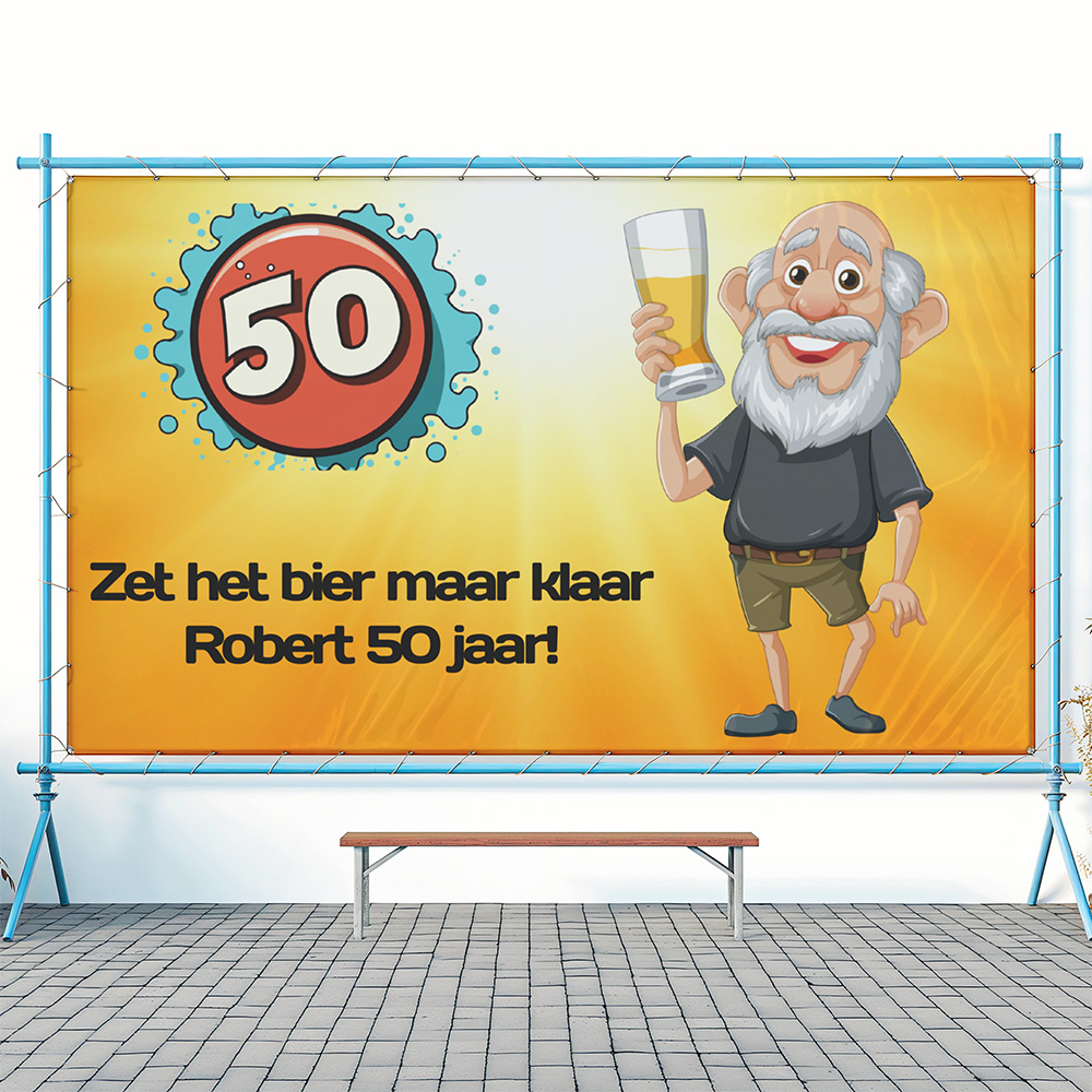 Spandoek Zet het bier maar klaar 50 jaar! - Muursticker4sale