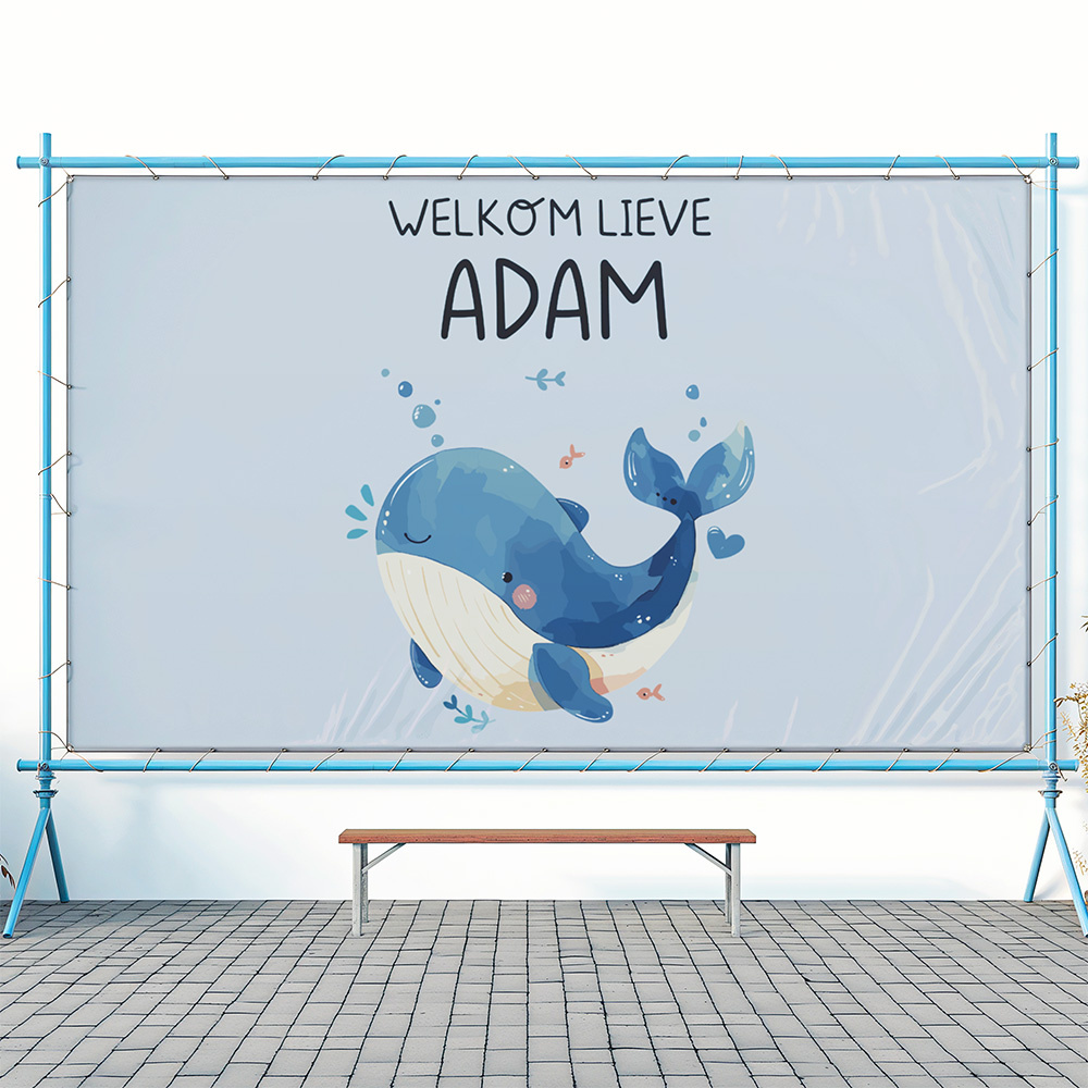 Geboortespandoek met walvis en naam - Muursticker4sale