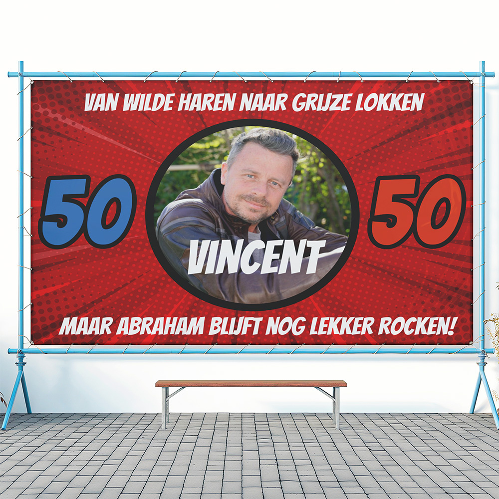 Ontwerp zelf je 50 jaar spandoek met foto en tekst - Muursticker4sale