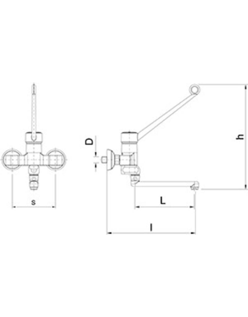 Tap with elbow operation, wall-mounted - INOX RVS FOR FOOD INDUSTRY