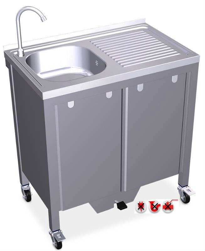 Mobile and autonomous sink with 1 tank and drain board - INOX RVS FOR ...
