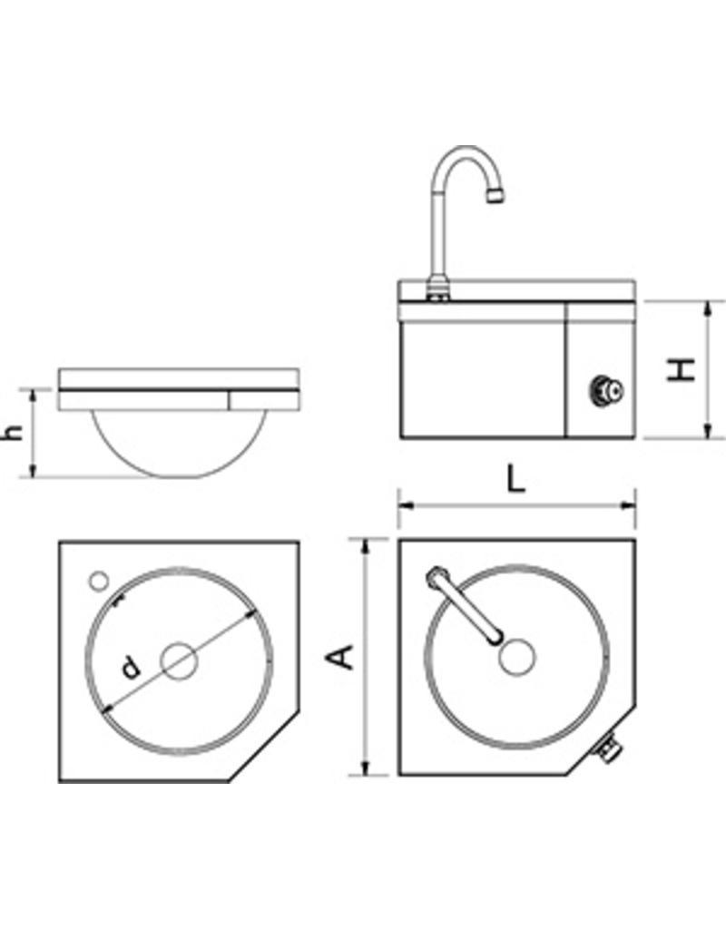 Hand wash basin: XSmall - corner model - INOX RVS FOR FOOD INDUSTRY