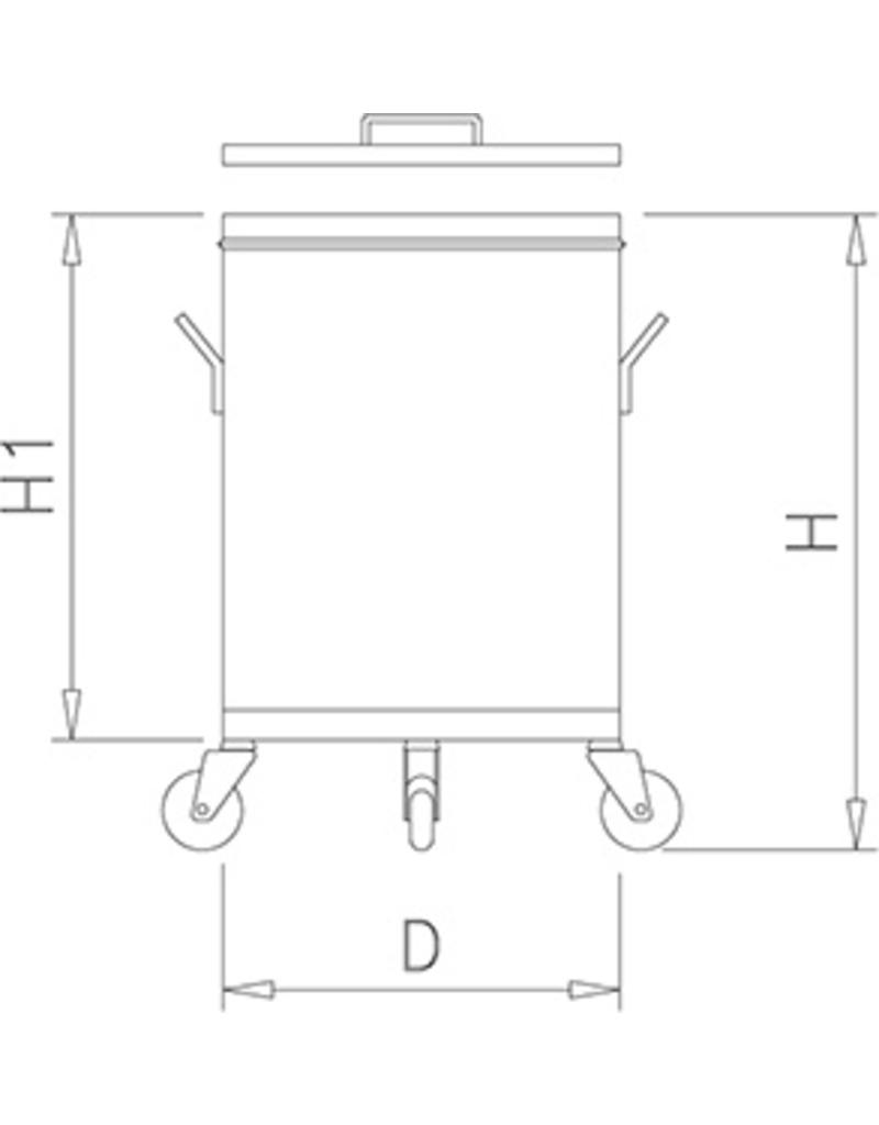 Stainless steel container with a lid and wheels - INOX RVS FOR FOOD ...