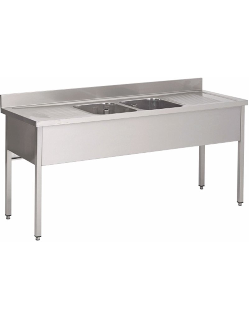 Afwasbak 2 bakken in midden van het meubel 2000x700mm diepte - INOX-RVS.COM