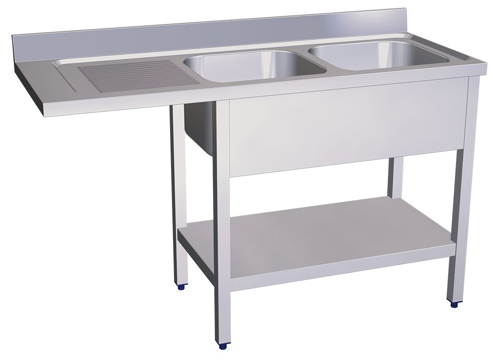 Dubbele spoelbak voor vaatwas, afdruipplaat links - INOX-RVS.COM