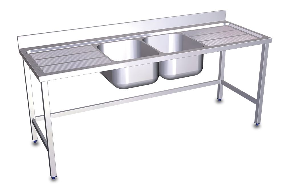 Dubbele spoelbak met 2 afdruipplaten - INOX-RVS.COM