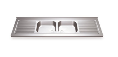 Dubbele spoelbak met 2 afdruipplaten en schuifdeuren - INOX-RVS.COM