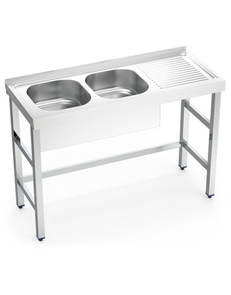 Dubbele spoelbak met afdruipplaat rechts - INOX-RVS.COM