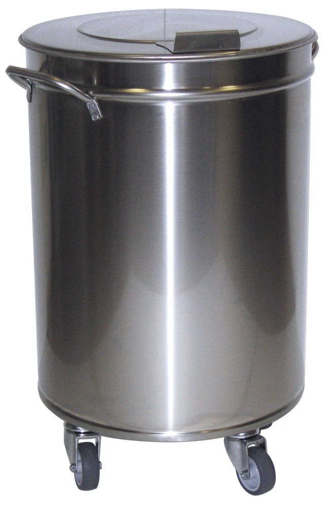 Stainless steel container with lid and wheels - INOX RVS FOR FOOD INDUSTRY