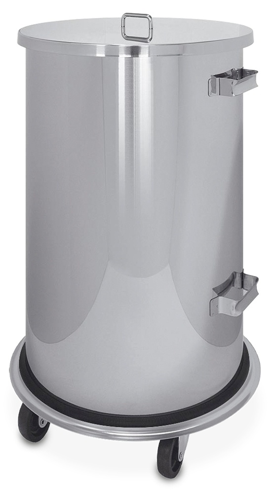 Stainless steel container with lid and wheels - INOX RVS FOR FOOD INDUSTRY
