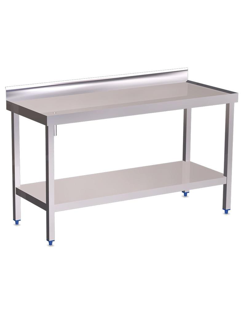 Wall table with gutter, raised edges and shelf - INOX RVS FOR FOOD INDUSTRY