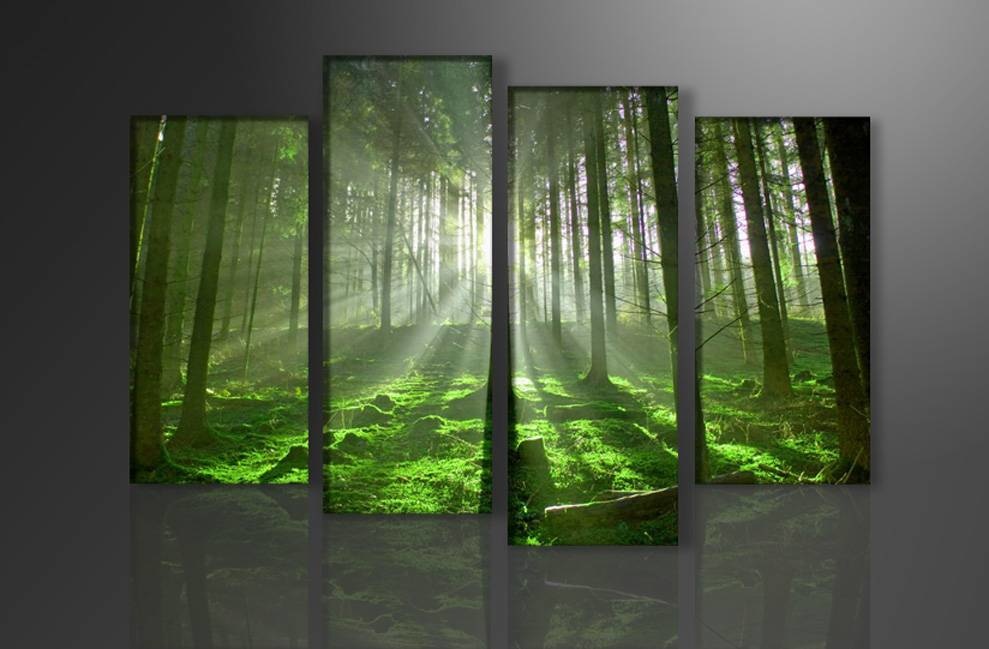 Schilderij - Bos, Groen, 130X80cm, 4luik - QM Art BV