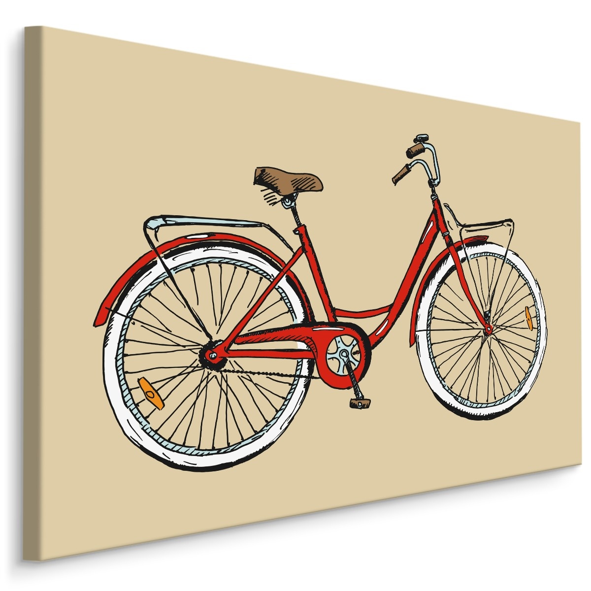 Schilderij - Rode Fiets op Gele Achtergrond, Premium Print - QM Art BV