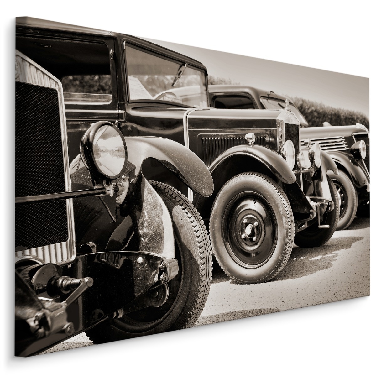 Schilderij - Antieke Vintage Auto's, zwart/wit, Premium Print - QM Art BV