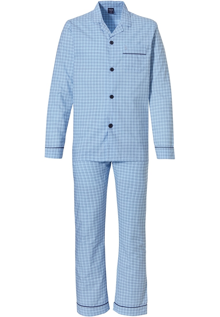 light blue full button 100% cotton woven mens pyjama 'checkered squares ...