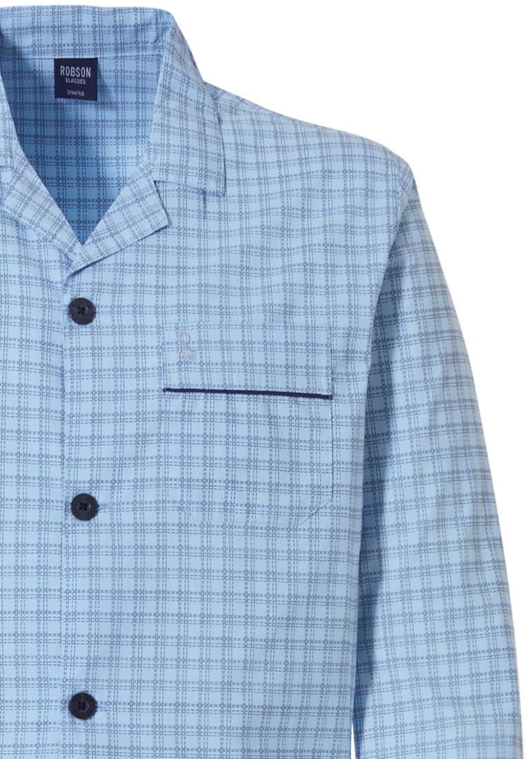 light blue full button 100% cotton woven mens pyjama 'checkered squares ...