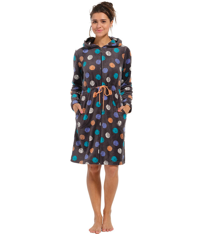 Rebelle zachte fleece damesbadjas met ritssluiting en capuchon ...