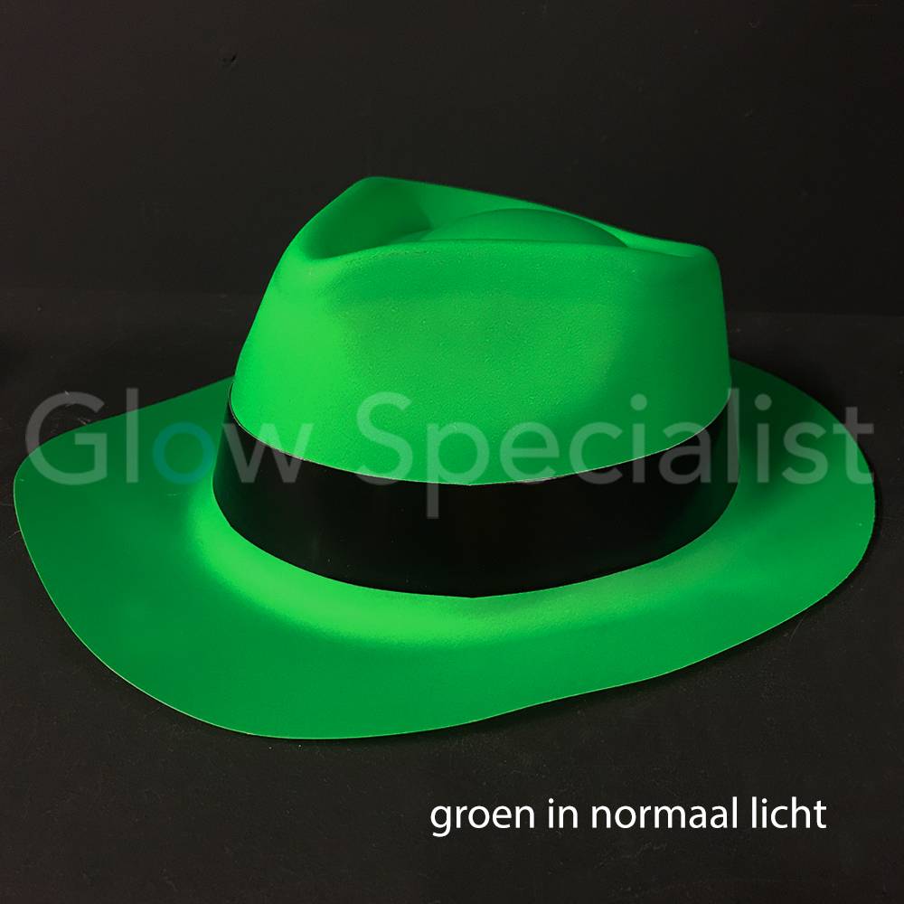 UV / BLACKLIGHT GANGSTER HAT - NEON GREEN - Glow Specialist - Glow ...