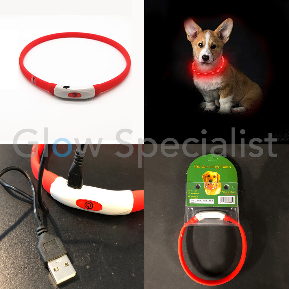 LED HALSBAND VOOR HONDEN - OPLAADBAAR MET USB KABEL - ROOD - 3 MATEN ...