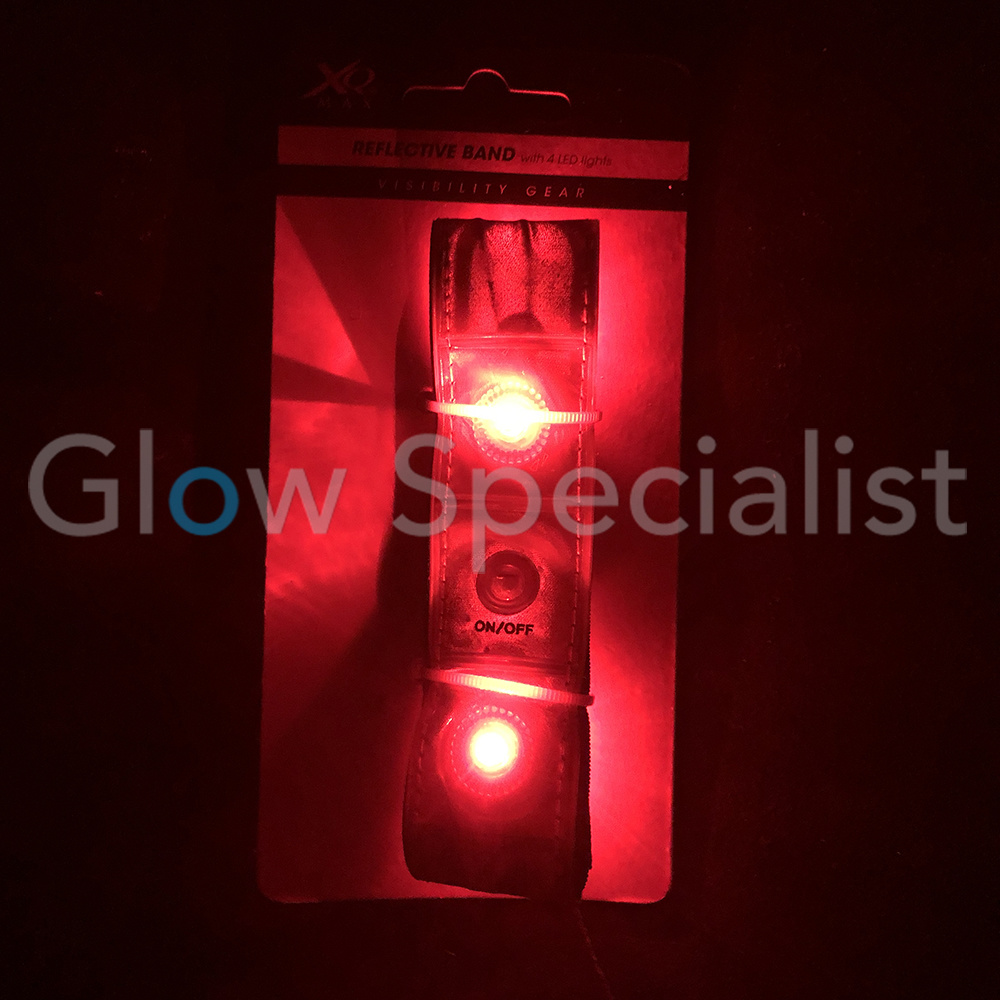 NEON GELE REFLECTERENDE BAND MET 4 RODE LED LAMPJES - Glow Specialist ...