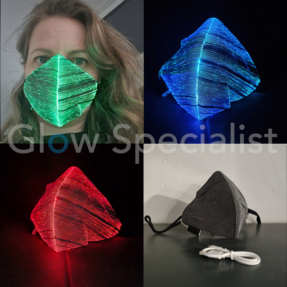 LIGHT UP FIBRE OPTIC FACE MASK - RECHARGEABLE - 11 POSITIONS - Glow ...