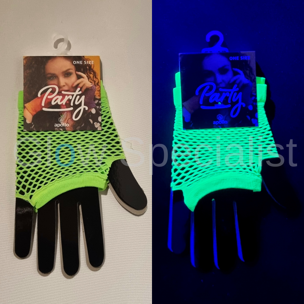 UV/BLACKLIGHT NEON HANDSCHOENEN - VINGERLOOS - KORT MODEL - 10 CM ...