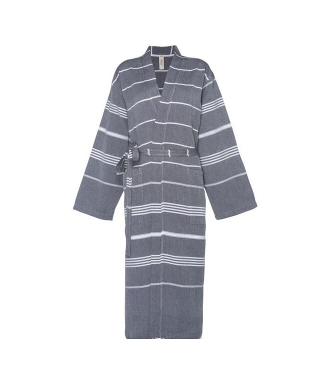 tijdloos katoenen badjas voor sauna met kimonokraag - Hamamdoeken.com
