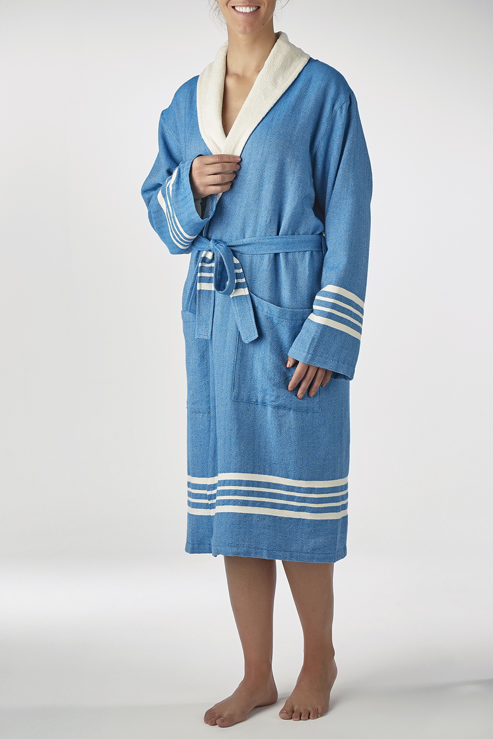 Badstof badjas nieuwe stijl: Luchtig hamamkatoen gevoerd met badstof ...