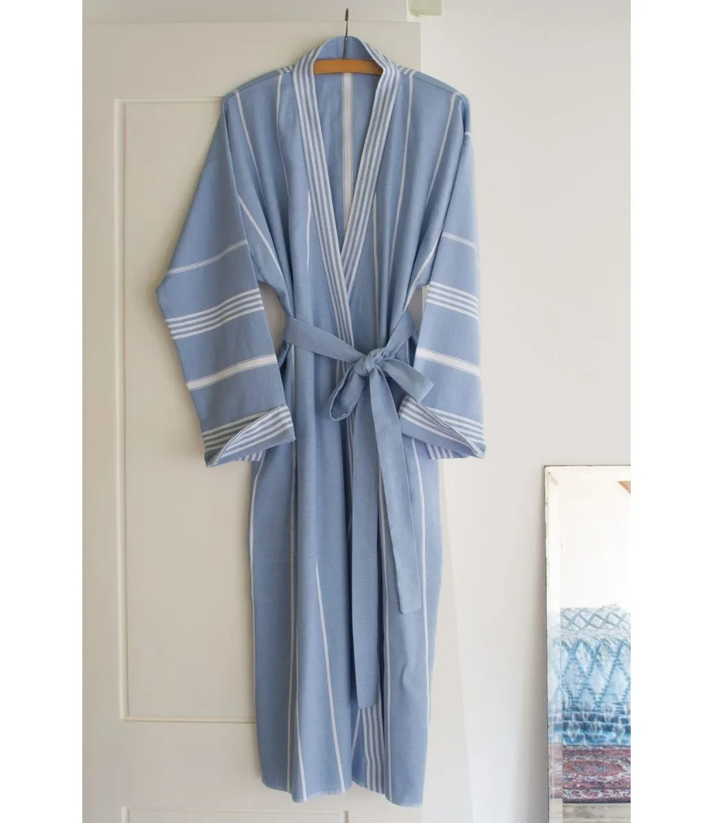 Badjas voor hamam (en/of sauna) in blauw e.v.a. kleuren - Hamamdoeken.com