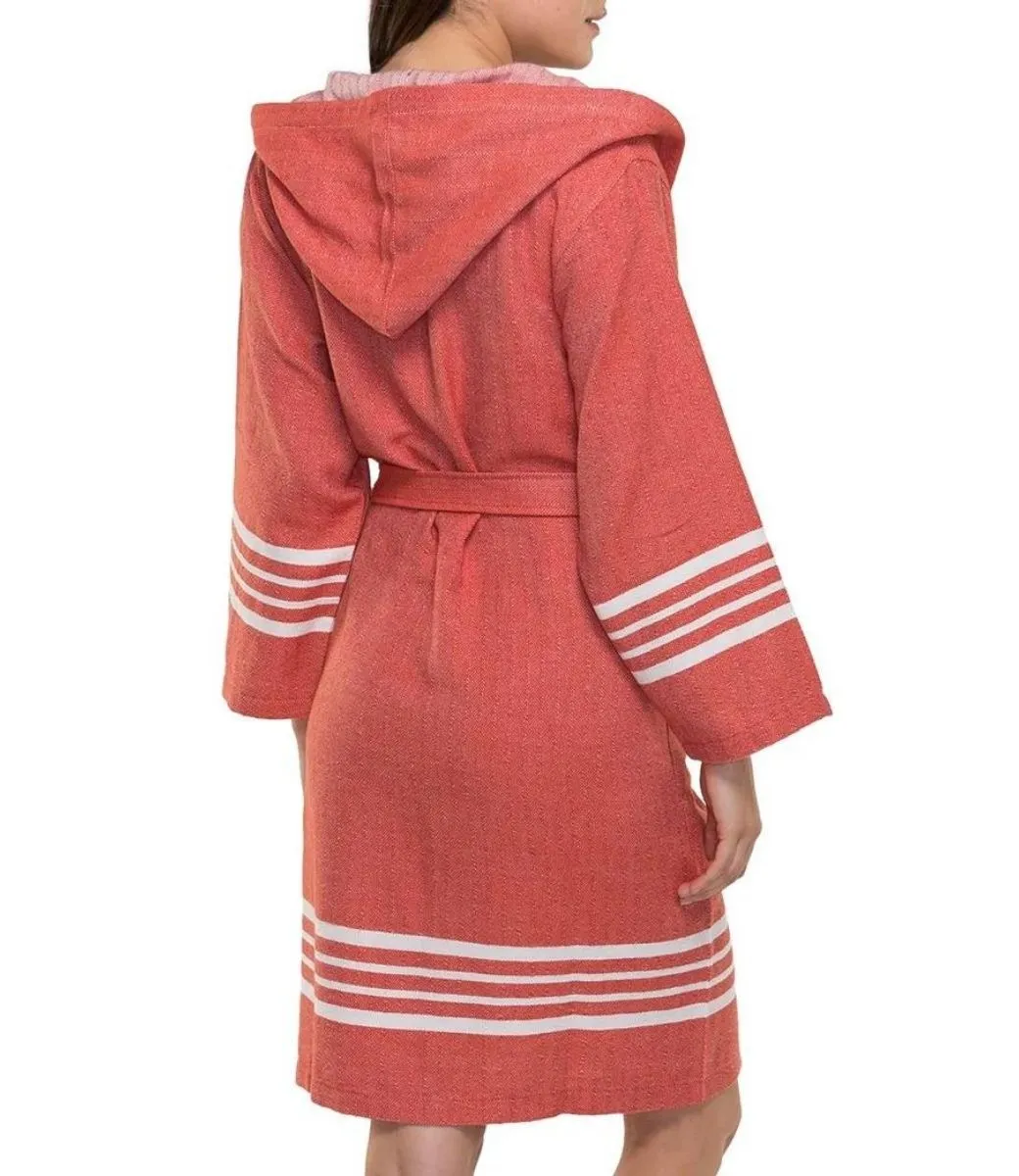 Fijne korte badjas met capuchon - bekijk alle kleuren - Hamamdoeken.com