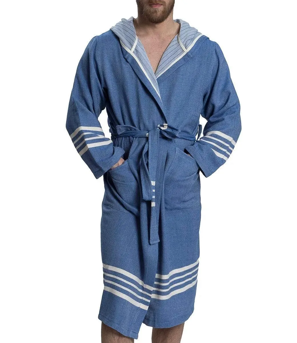 Hamam badjas heren – Stijlvol relaxen in royal blue - Hamamdoeken.com