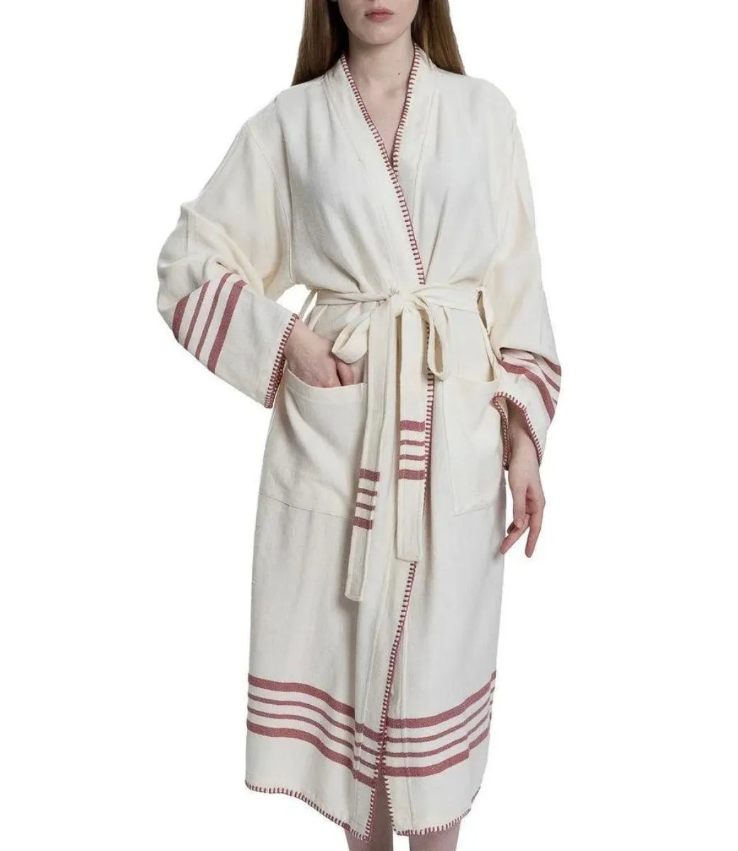 Dunne hamam badjas natural dusty rose | Krem Sultan - Hamamdoeken.com