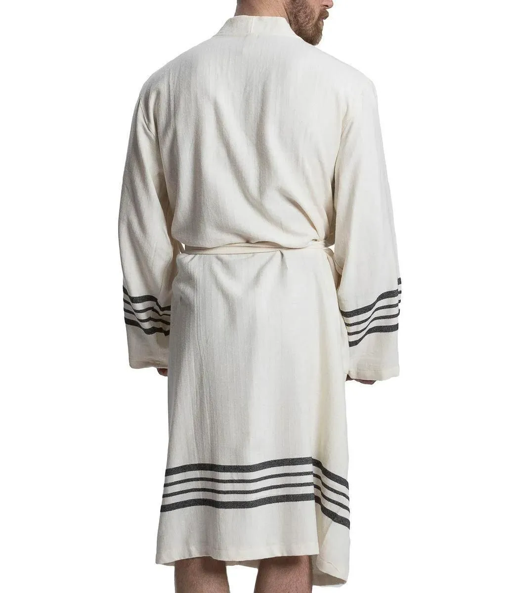 Hamam badjas heren | Natural variant met zwarte strepen - Hamamdoeken.com