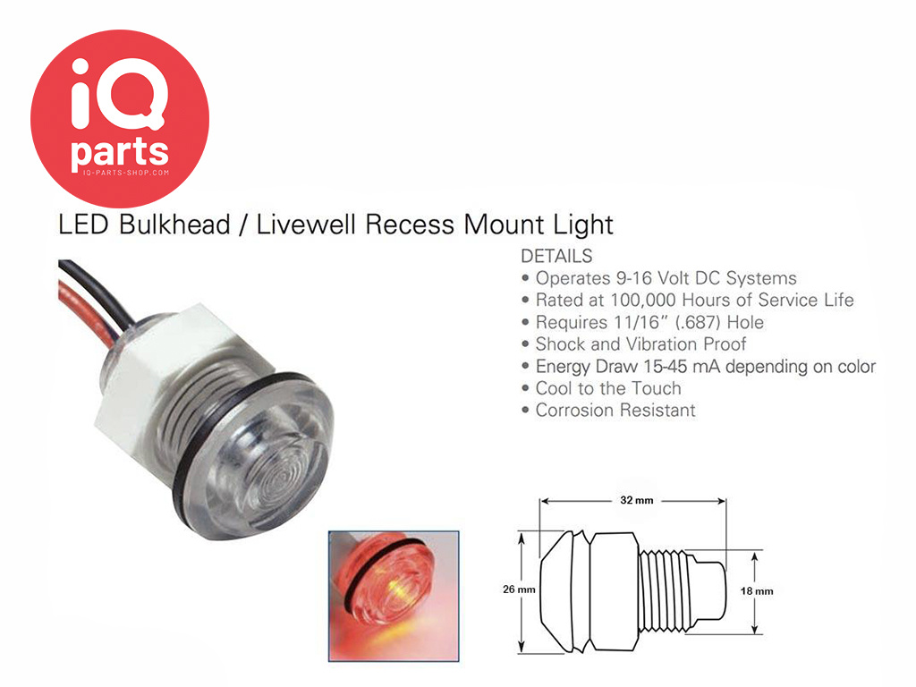 Innovativelight 16 mm LED Bulkhead / Livewell Recess Mount Light | IQ ...